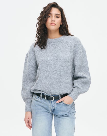 Oversized Wool Blend Knit Jumper in Grey Marle | Glassons SG