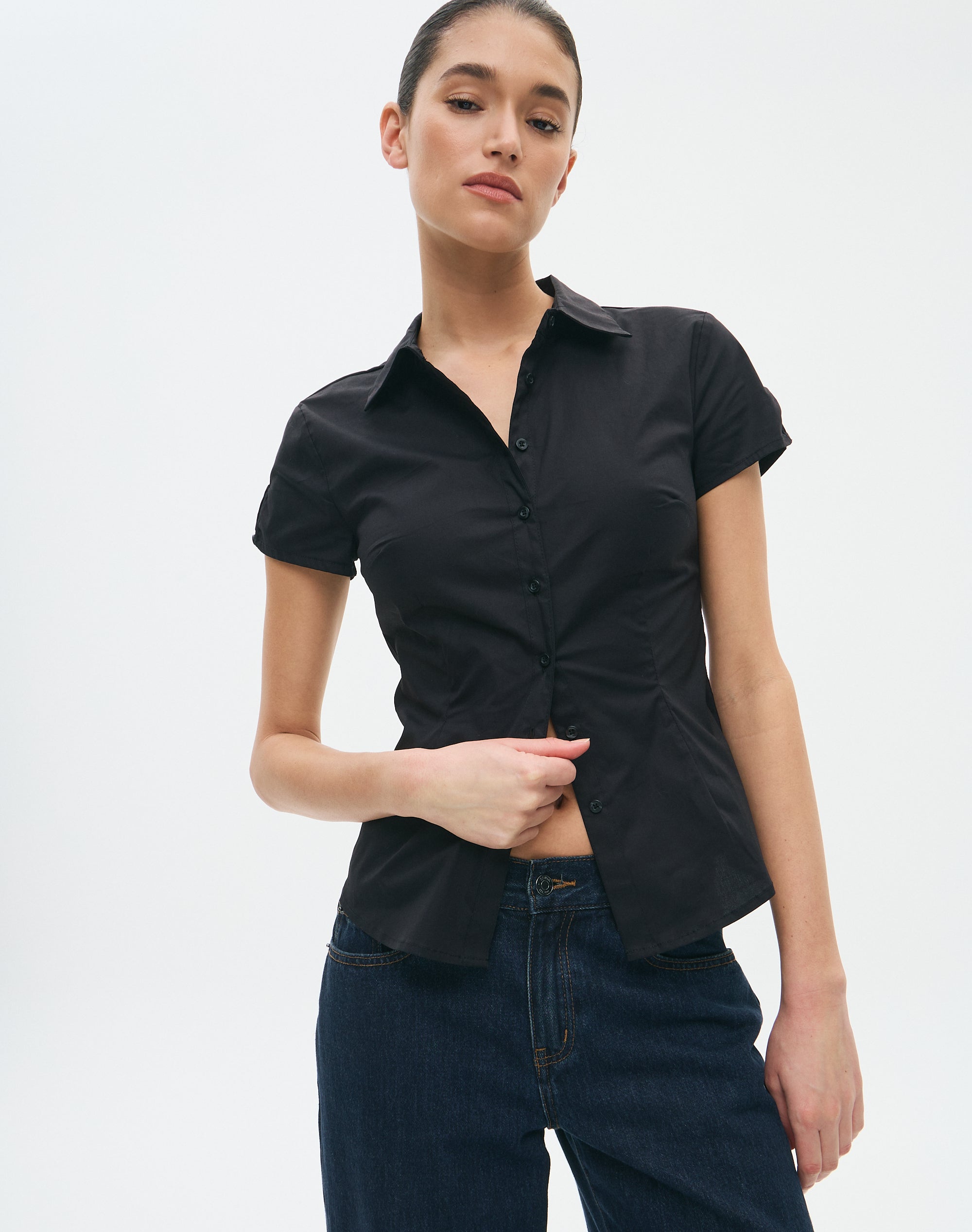 Short Sleeve Collared Blouse Marc O'Polo Regular Fit Linnen Blouse Met