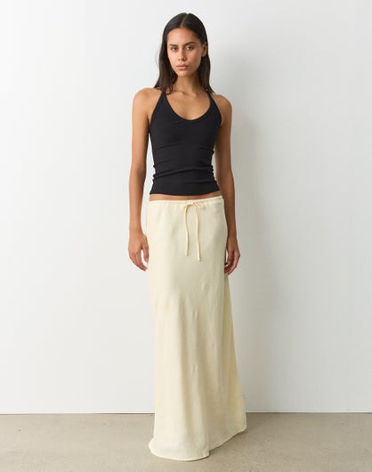 Linen Blend Tie Waist Maxi Skirt in Dusty Dandelion | Glassons AU