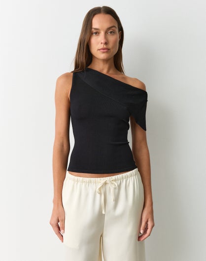 Off Shoulder Drape Knit Top in Black | Glassons US
