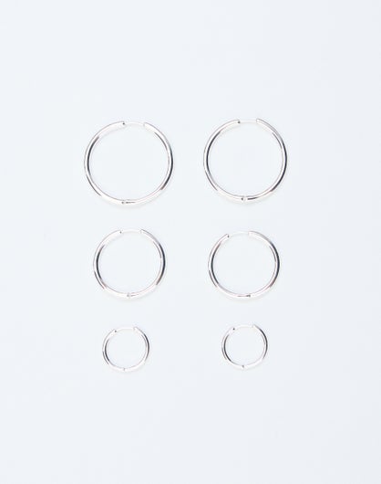 Three Hoop Earring Pack in Silver | Glassons AU