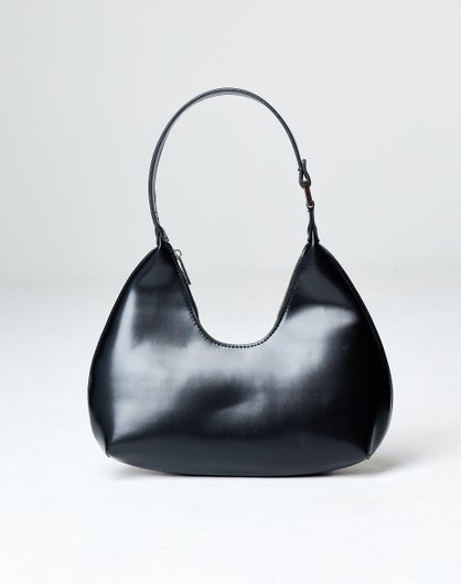 Faux Leather Crescent Shoulder Bag in Black | Glassons US