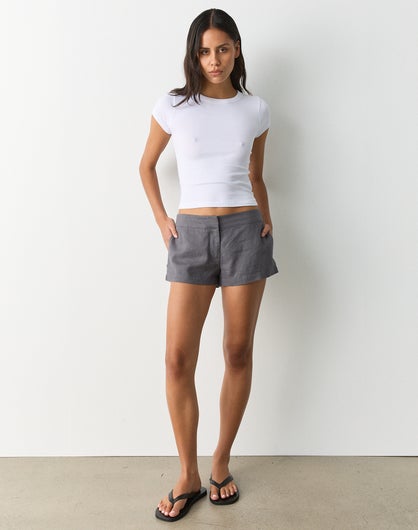 Linen Blend Tailored Micro Short in Smoke Show | Glassons AU
