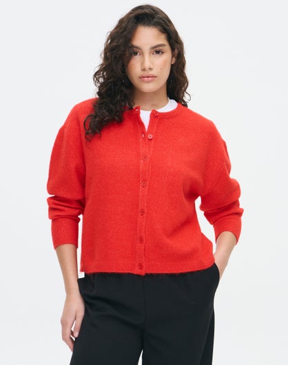 Oversized Button Up Knit Cardigan in Get Reddy | Glassons