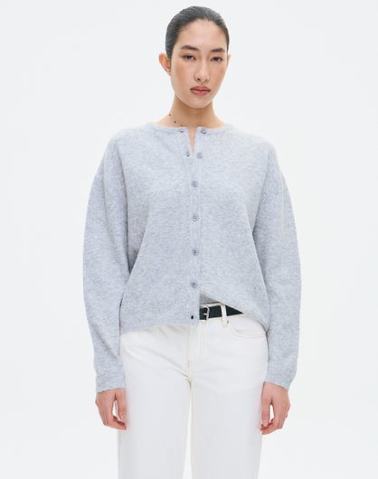 Oversized Button Up Knit Cardigan in Mid Grey Marle | Glassons