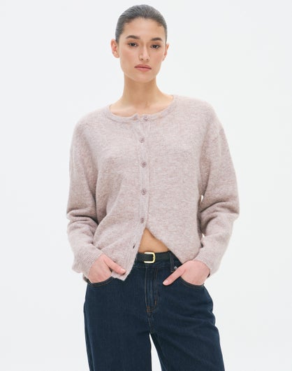 Oversized Button Up Knit Cardigan in Neutral Marle | Glassons