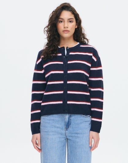 Oversized Button Up Stripe Knit Cardigan in Twilight Rachel Stripe ...