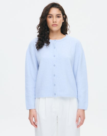 Oversized Button Up Knit Cardigan in Western Blue | Glassons