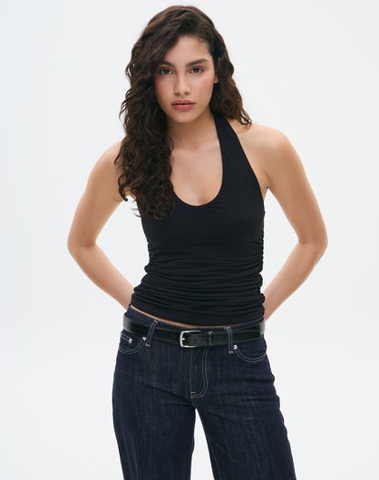 Ruched Side Halter Top in Black | Glassons AU