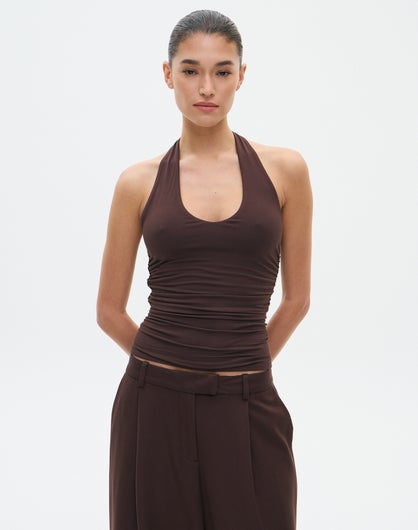 Ruched Side Halter Top in Fudge Fantasy | Glassons US