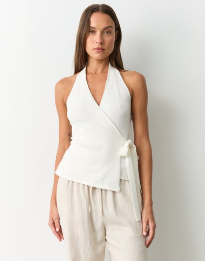 Knit Wrap Halter Top in Milk | Glassons US