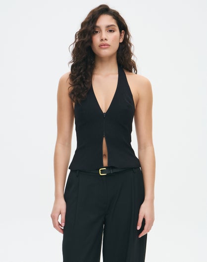Zip Through Halter Blouse in Black | Glassons AU