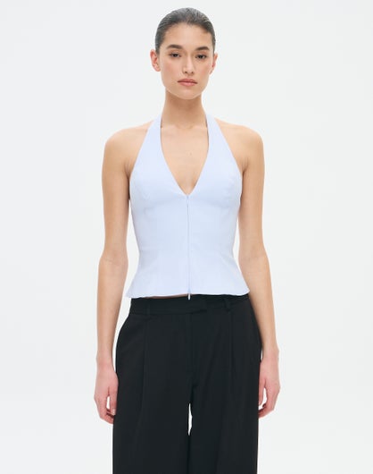 Zip Through Halter Blouse in Western Blue | Glassons
