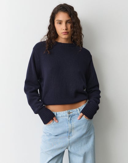 Cotton Crew Neck Knit Jumper in Friday Night | Glassons US