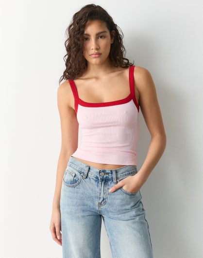 Contrast Tipped Rib Tank Top in Romance Rose X Cherry Girl | Glassons