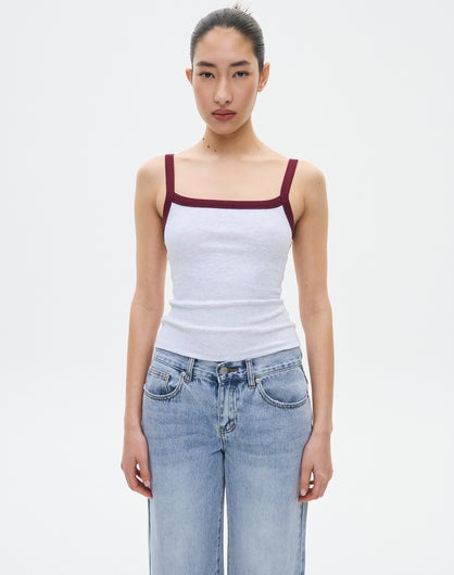 Contrast Tipped Rib Tank Top in Snow X Moody | Glassons