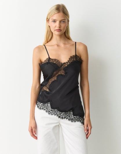 Satin Lace Cami Top in Black | Glassons