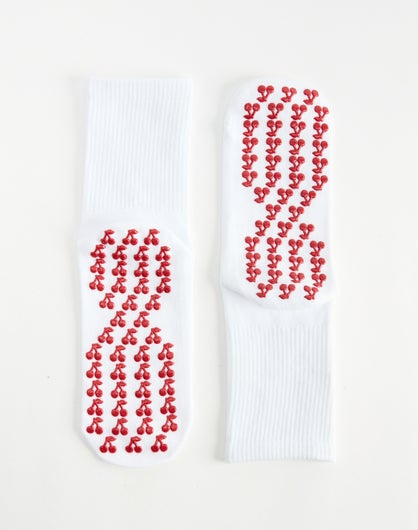 Pilates Grip Socks in White X Cherries | Glassons AU