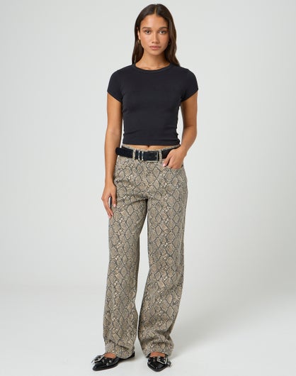 Print Mid Rise Baggy Fit Jean in Caramel Snake | Glassons