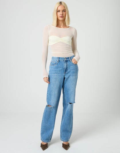 Mid Rise Baggy Fit Ripped Jean in Riley Vintage Wash | Glassons