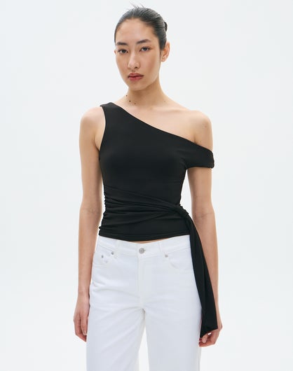 One Shoulder Drape Detail Top in Black | Glassons AU