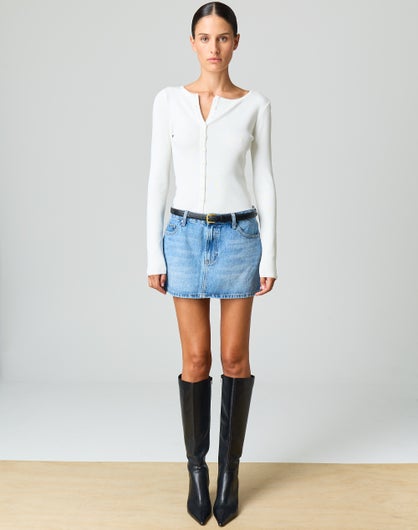 Low Rise Denim Mini Skirt in Riley Vintage Wash | Glassons AU