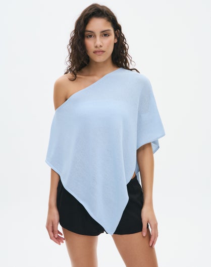 Knit Poncho in Vapor Blue | Glassons