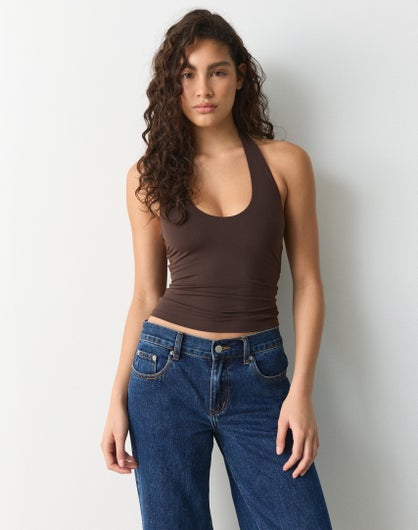 Scoop Halter Neck Top in Brown The Line | Glassons