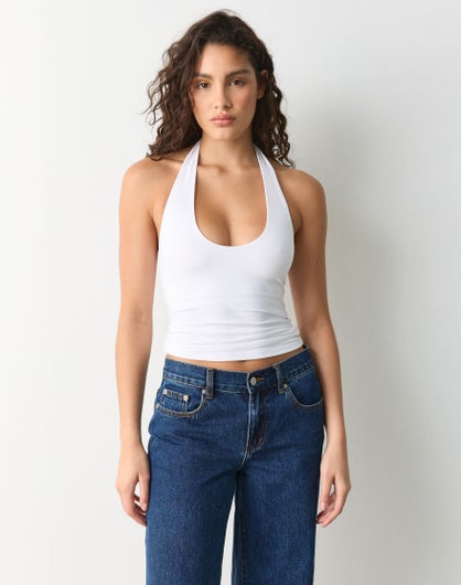 Scoop Halter Neck Top in White | Glassons