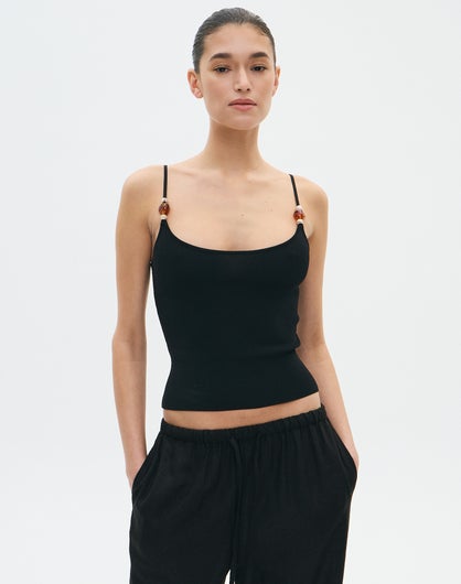 Bead Detail Knit Tank in Black | Glassons AU