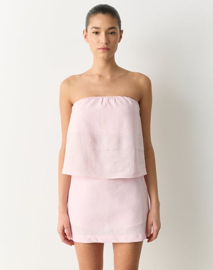 Linen Blend Strapless Blouse in Romance Rose | Glassons AU