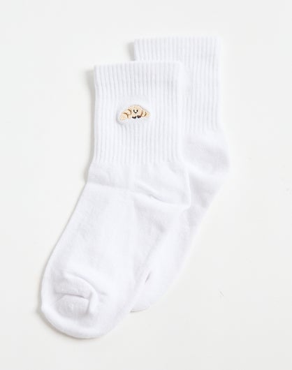 Embroidered Ankle Sock in Cutie Croissant X White | Glassons