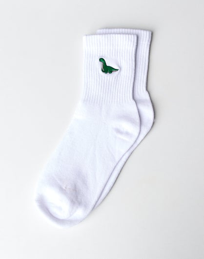Embroidered Ankle Sock in Green Dino X White | Glassons