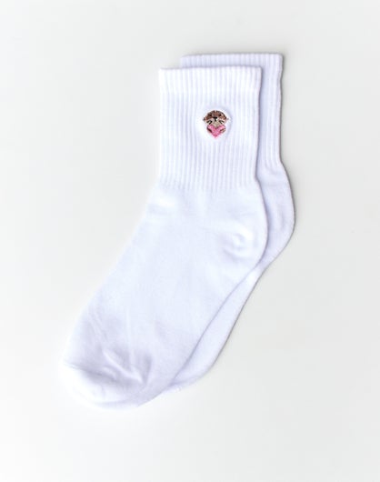 Embroidered Ankle Sock in Lovey Otter X White | Glassons