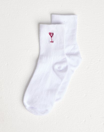 Embroidered Ankle Sock in Martini Glass X White | Glassons
