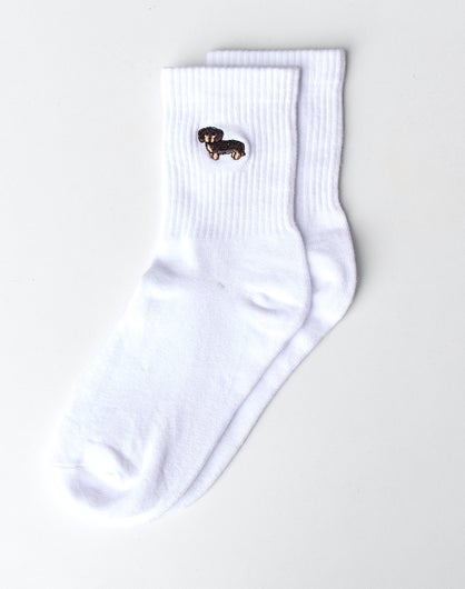 Embroidered Ankle Sock in Sausage Pup X White | Glassons