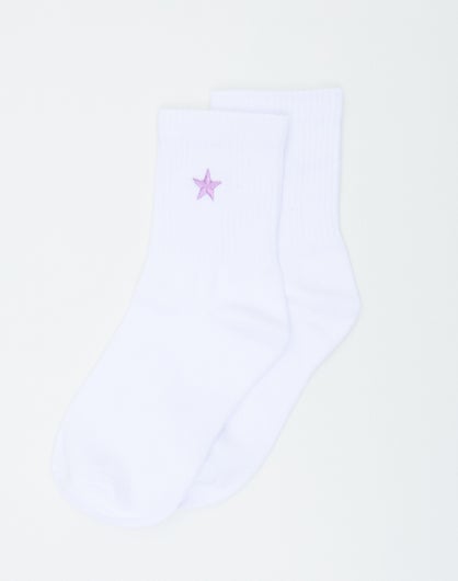 Embroidered Ankle Sock in You're A Star X White | Glassons