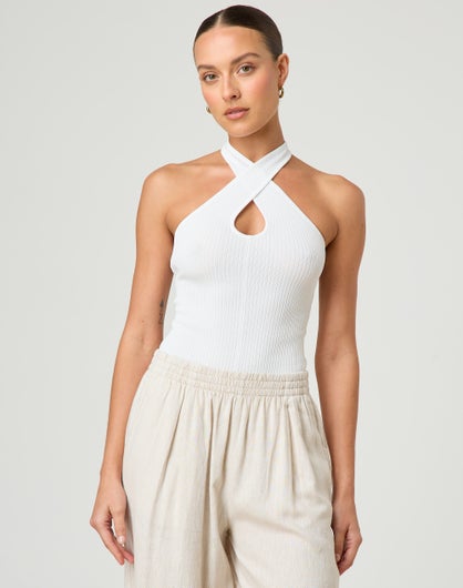 Cross Halter Neck Knit Top in Milk | Glassons SG