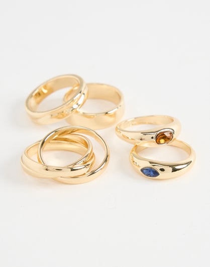 Mixed Jewelled Ring 5 Pack in Gold X Multi | Glassons