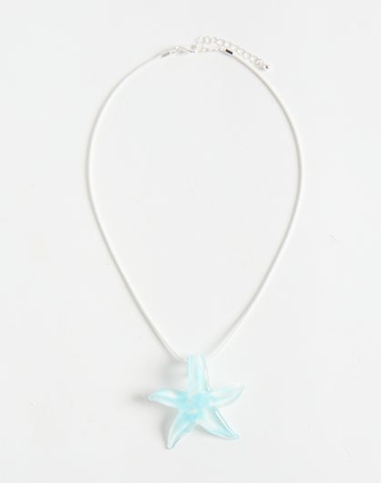 Starfish Cord Necklace in White X Aqua | Glassons US