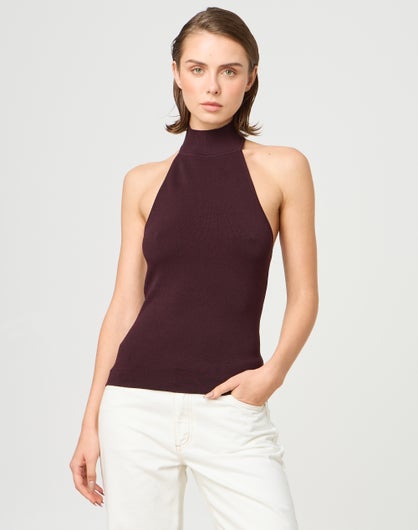 High Neck Halter Knit Top in Wine Not | Glassons