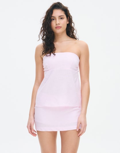 Linen Blend Strapless Tie Back Top in Romance Rose | Glassons AU