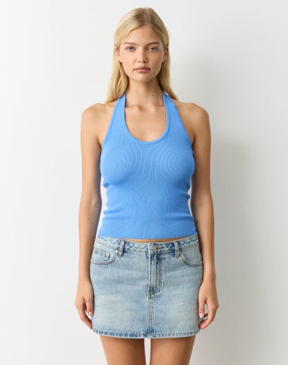 Knit Scoop Neck Halter Top in Cornflower Kiss | Glassons AU