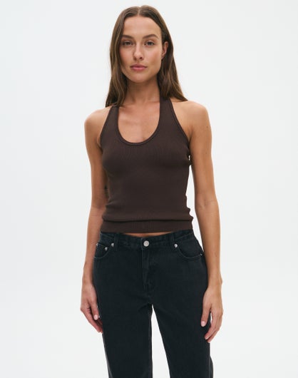 Knit Scoop Neck Halter Top in Fudge Fantasy | Glassons AU