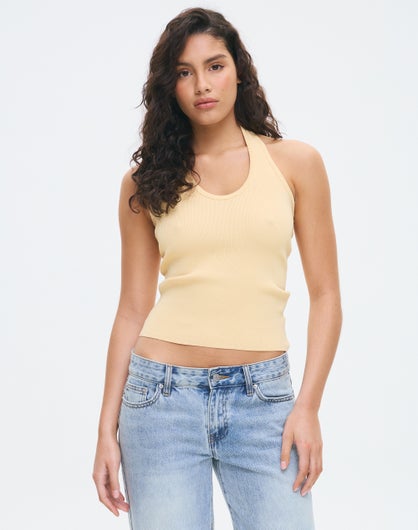 Knit Scoop Neck Halter Top in Marigolden | Glassons