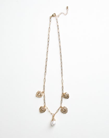 Pearl Charm Necklace in Gold | Glassons