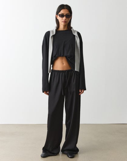 Tie Waist Wide Leg Satin Pant in Black | Glassons AU
