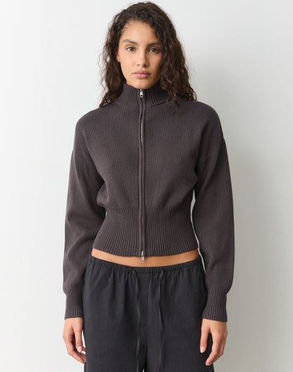 Funnel Neck Zip Through Knit in Charcoal | Glassons AU