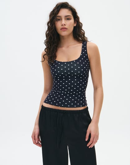 Print Scoop Neck Supersoft Tank in Maria Polka X Black | Glassons AU