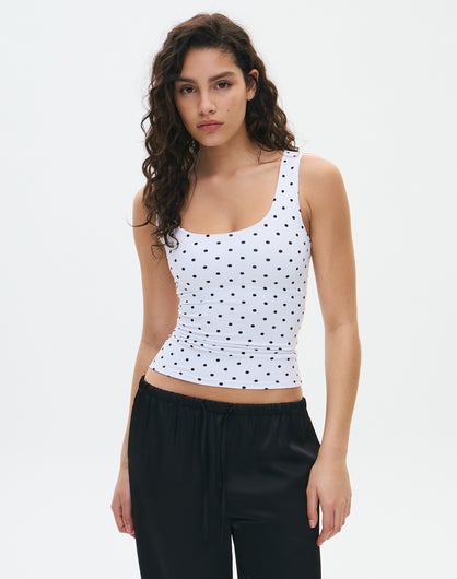 Print Scoop Neck Supersoft Tank in Maria Polka X White | Glassons US